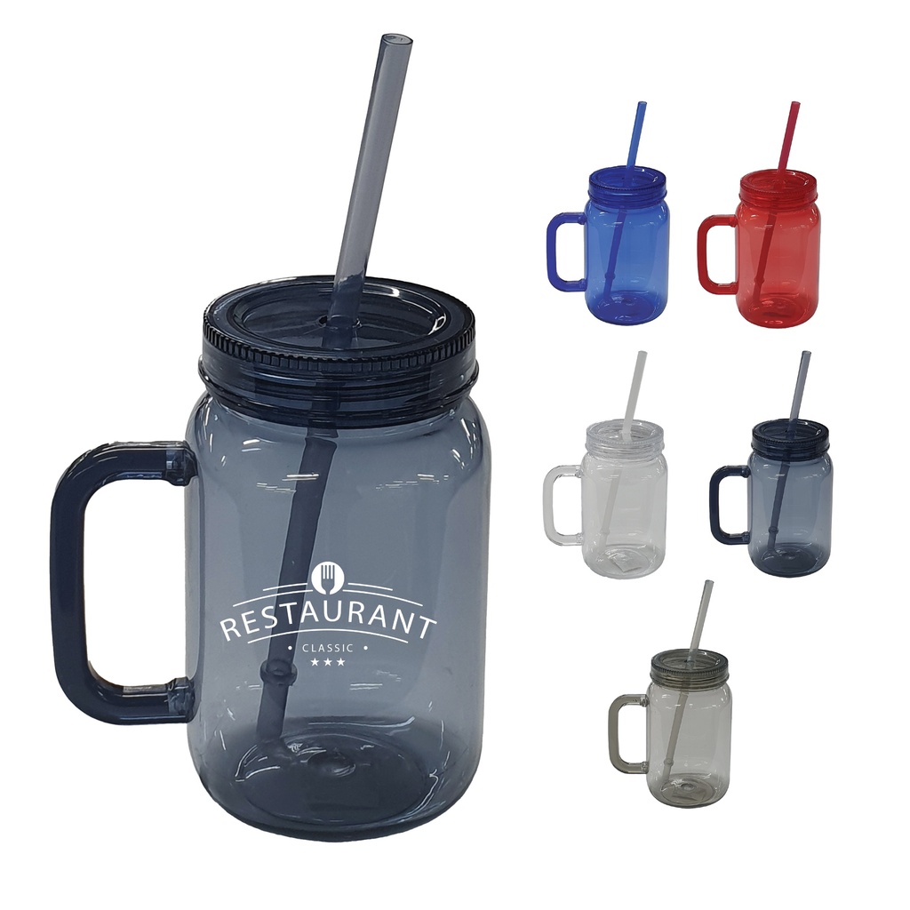 MANSON JAR PLÁSTICOS CON TAPA Y CARRIZO 18OZ | Bimark Pty